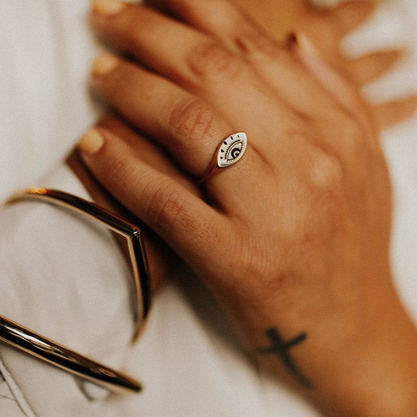 Lera Evil Eye Ring | Sterling Silver, Brass & 14k Gold