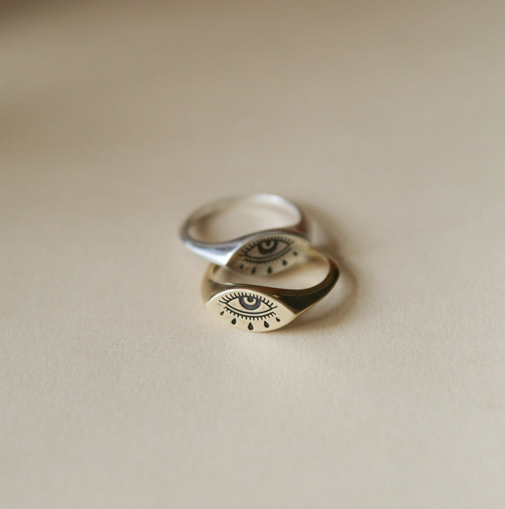 Lera Evil Eye Ring | Sterling Silver, Brass & 14k Gold